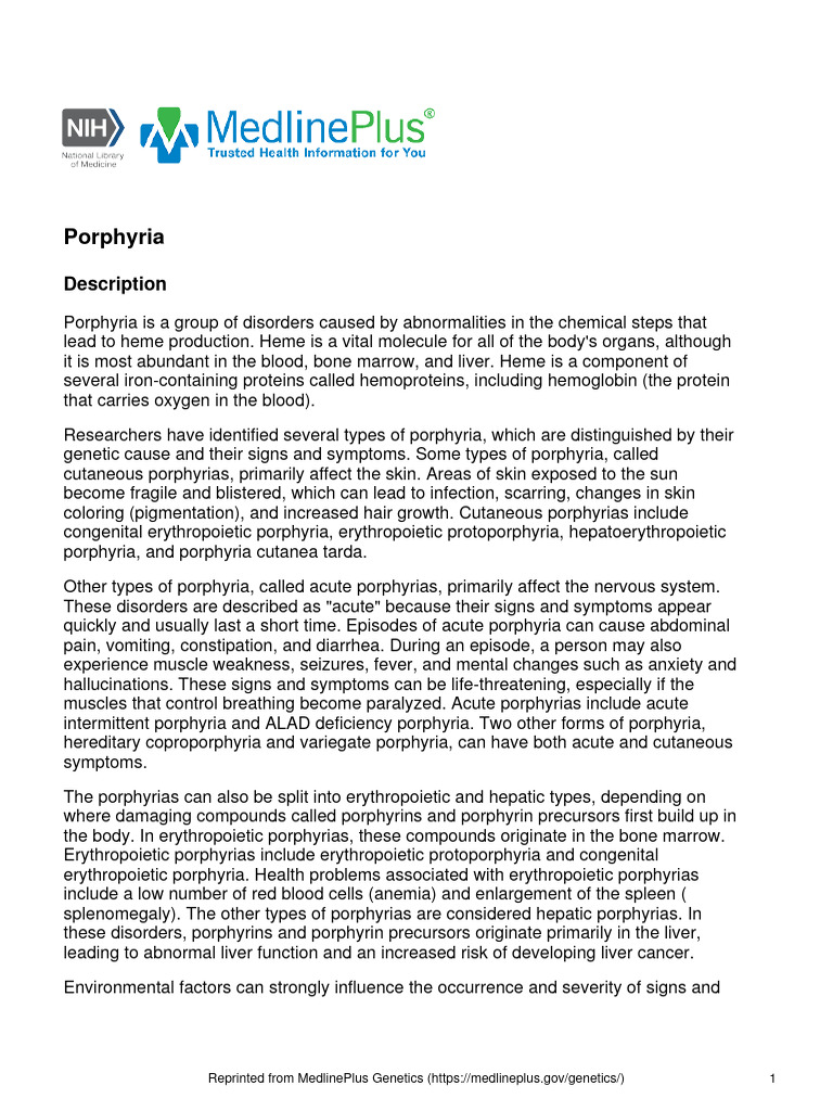 Porphyria | PDF | Diseases And Disorders | Clinical Medicine