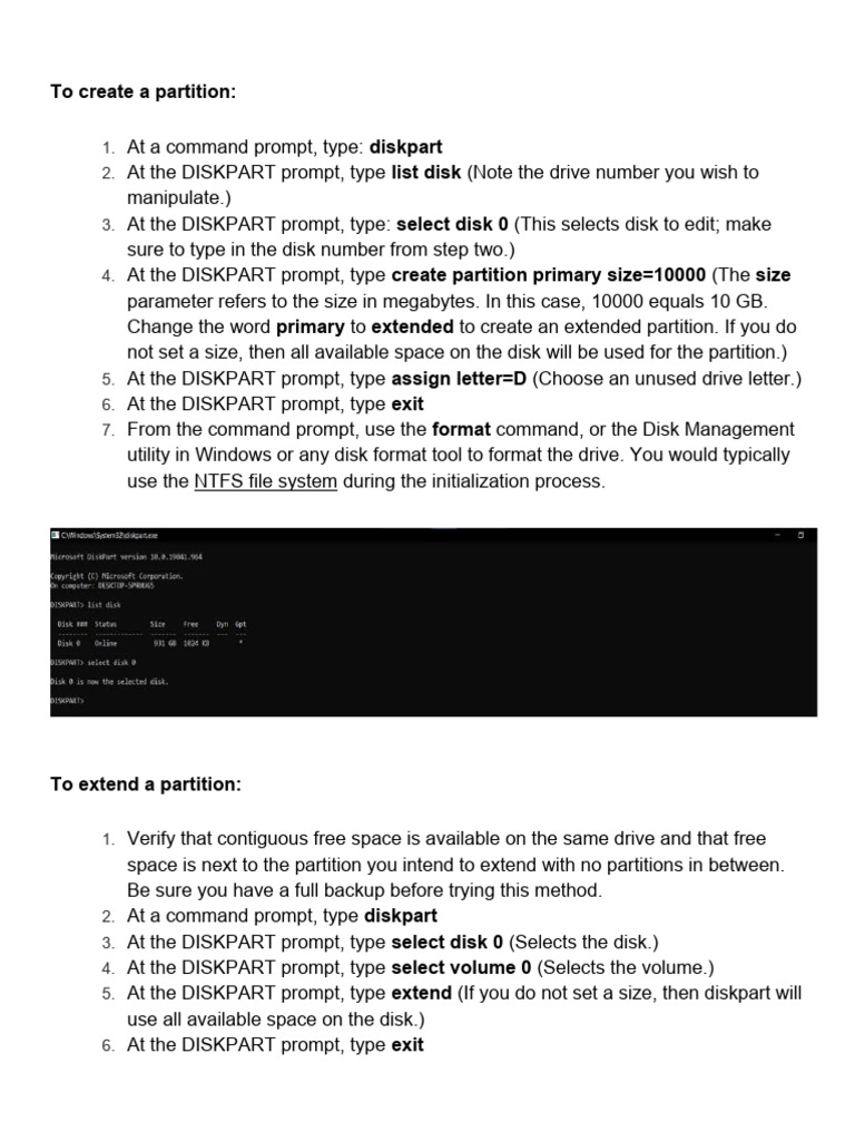 Create and Manage Partitions with Diskpart | PDF | Games & Activities ...