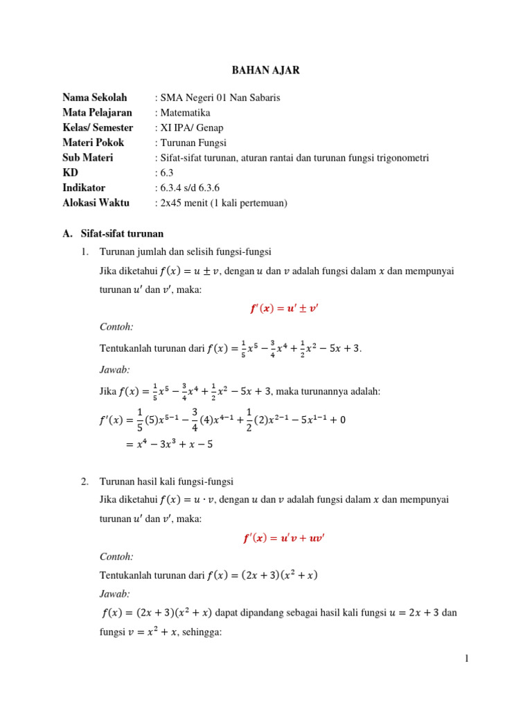 TURUNAN Sifat Sifat Turunan | PDF
