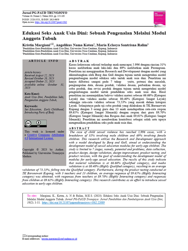 Edukasi Seks Anak Usia Dini Sebuah Pengenalan Mela | PDF