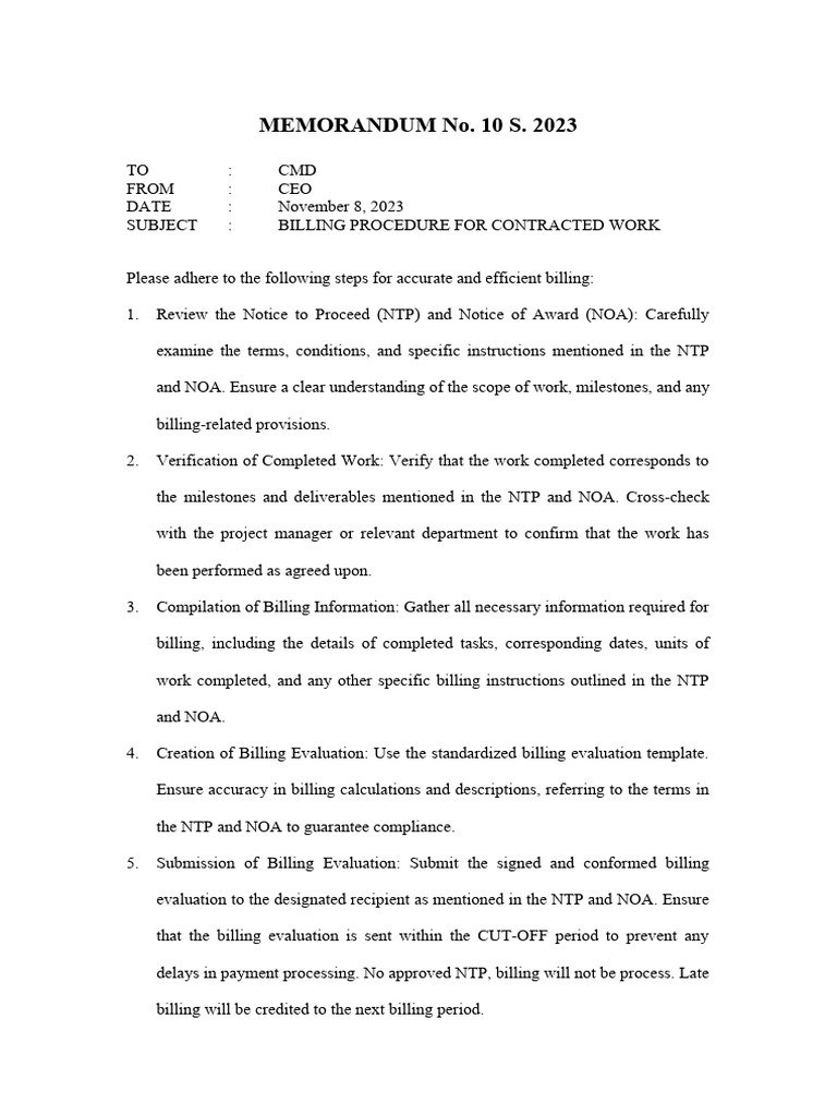 Billing Memo | PDF | Evaluation | Memorandum