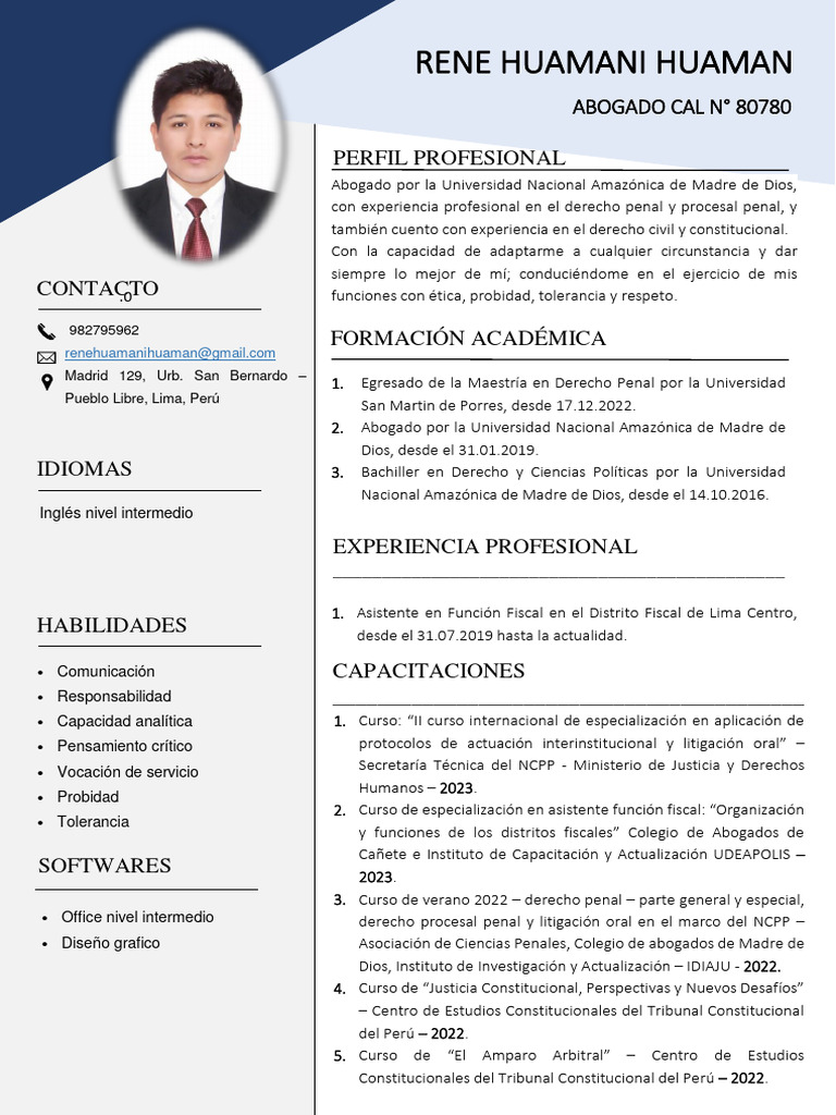 Rene Huamani Huaman - Curriculum Vitae | PDF | Lima | Perú