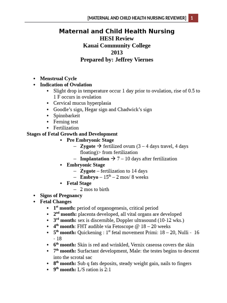 Maternal and Child Health Nursing Reviewer | PDF | Childbirth | Pregnancy