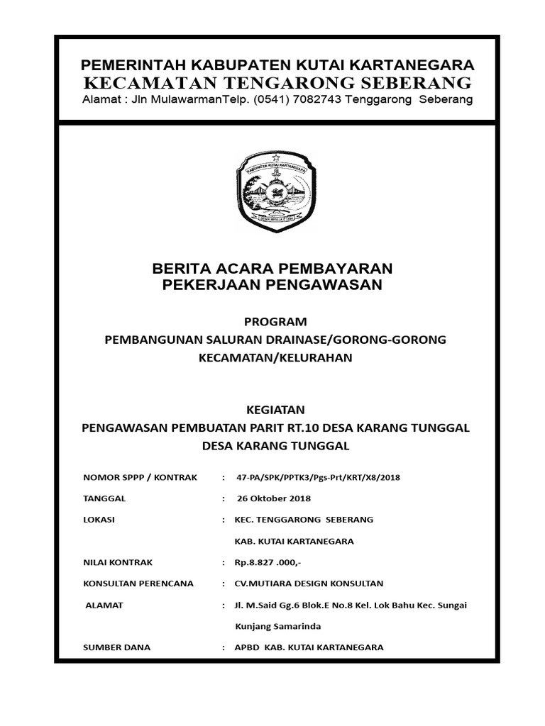 Berita Acara Pembayaran Pengawasan Cv. Mutiara Design Konsultan ...