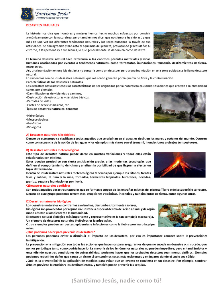 Tipos y Prevención de Desastres Naturales | PDF | Desastres naturales | Ciencias de la Tierra