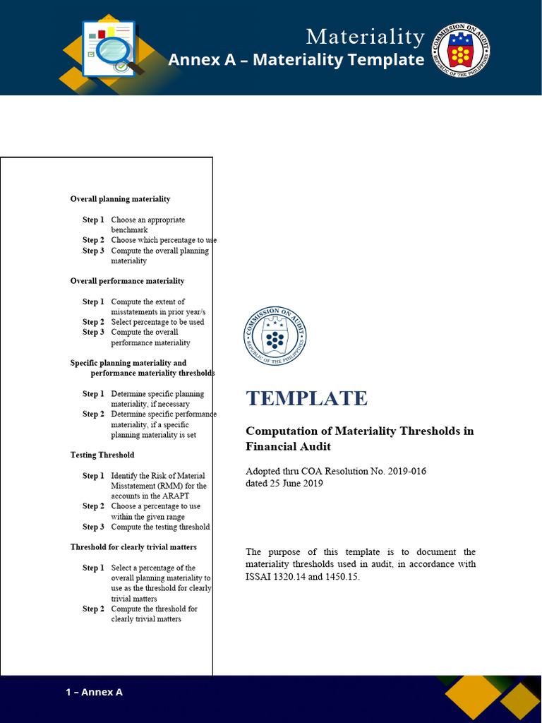 Annex A - Materiality Template | PDF | Financial Statement | Financial Audit