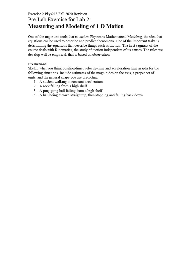 Lab 2: 1-D Motion Modeling Exercise | PDF | Mass | Physics