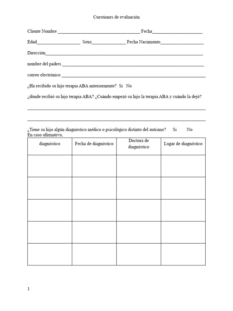 Spanish Assessment Questionairre | PDF