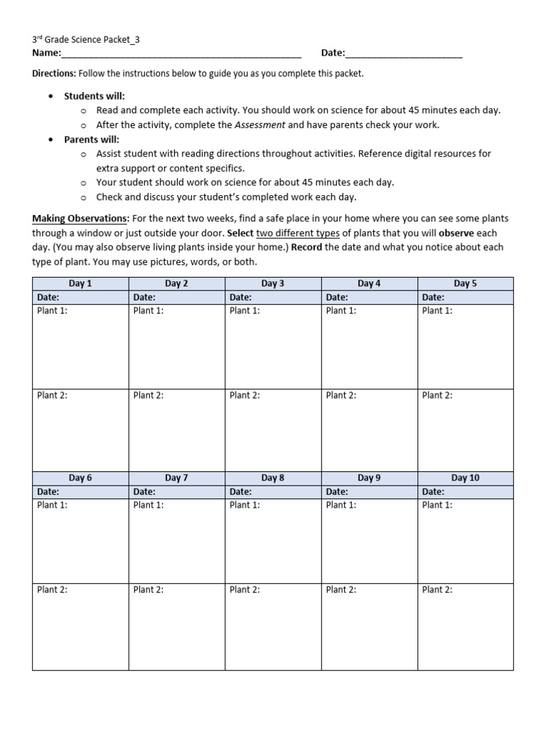 3rd Grade Science Packet 3 | PDF | Amphibian | Plants