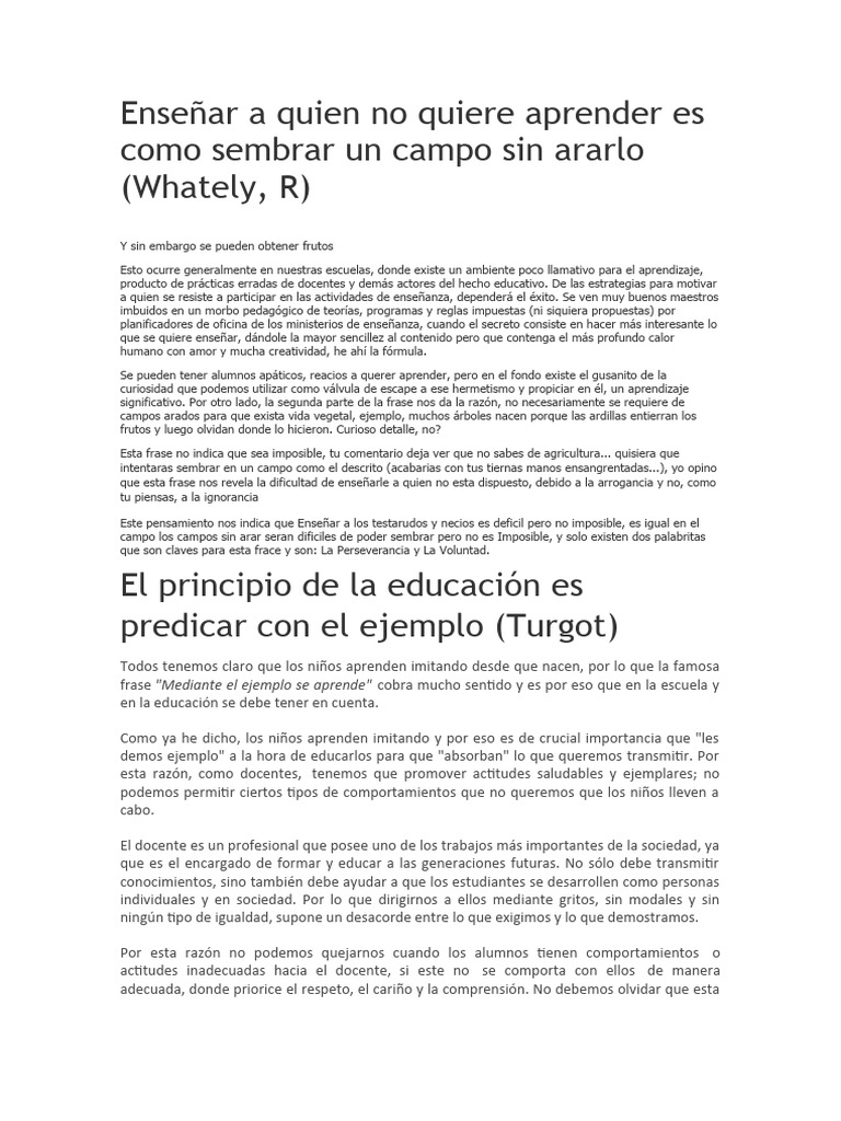 Enseñar A Quien No Quiere Aprender Es Como Sembrar Un Campo Sin Ararlo | PDF | Enseñando ...