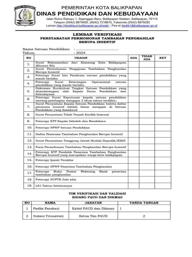 Verval Pengajuan Penerima Tamsil 2024 | PDF