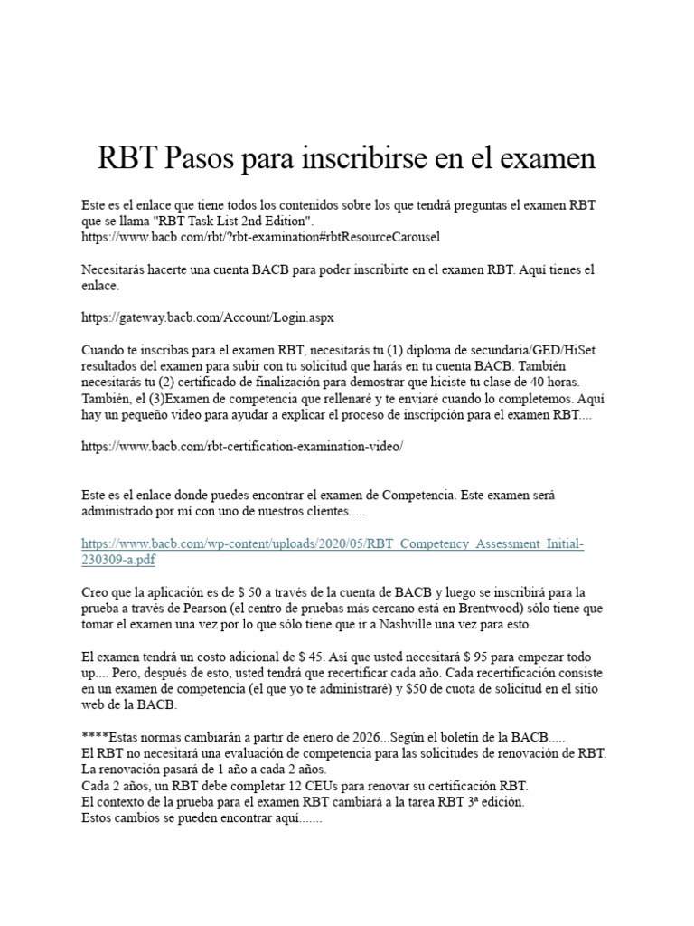 Steps For RBT Exam in Espanol | PDF