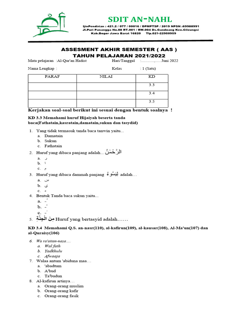Soal Aas Qurdis | PDF