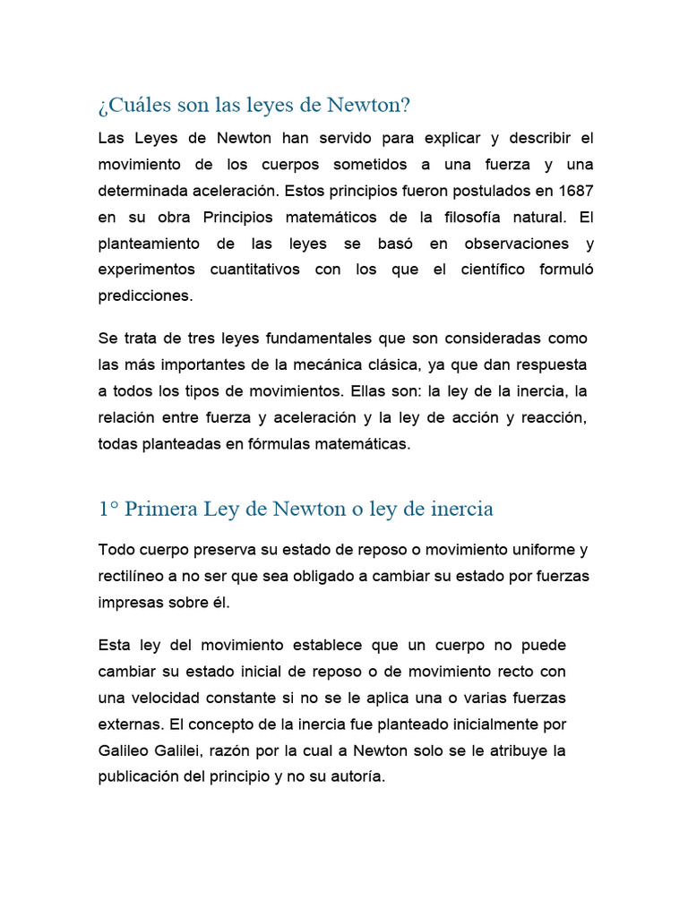 Las Tres Leyes de Newton | PDF | Fuerza | Las leyes del movimiento de ...