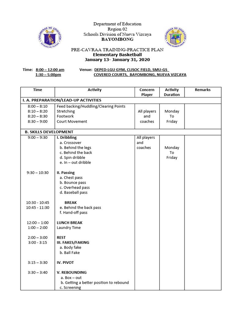 Elementary Basketball Training Plan | PDF | Ball Games | Sports