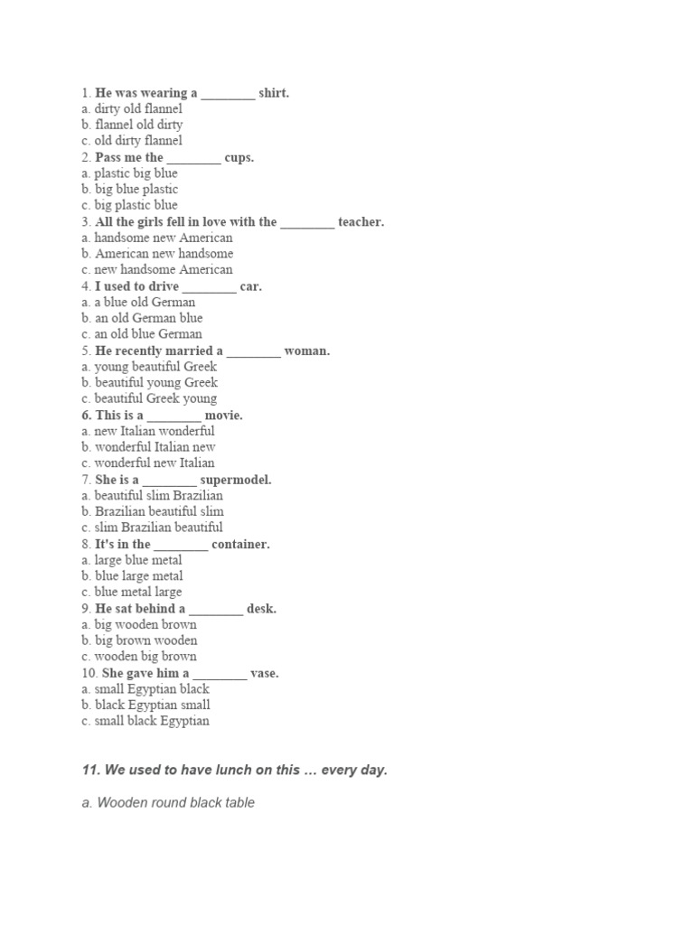 Adjective Order Practice Exercises | PDF | Language Arts & Discipline | Art