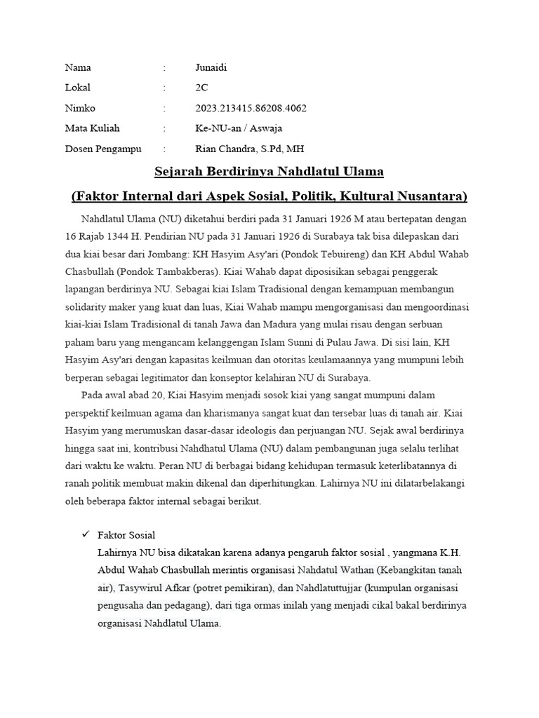 Ke NU An.. Junaidi | PDF