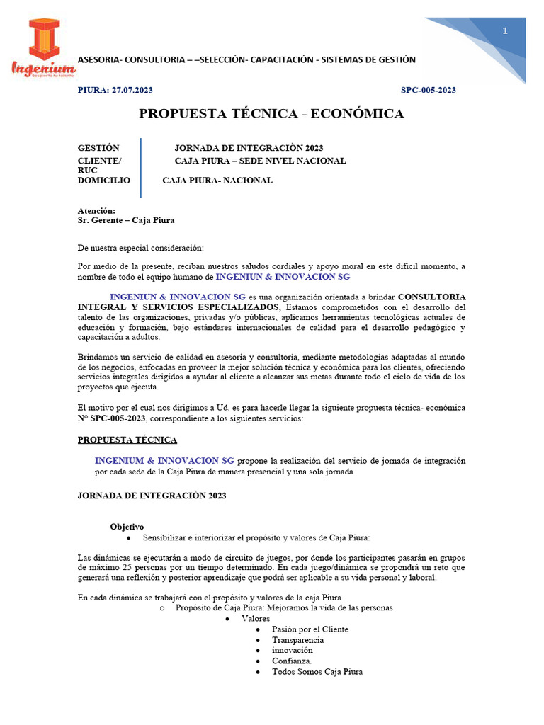 SPC-005-2023-PROPUESTA TECNICA ECONÓMICA - CAJA PIURA | PDF ...