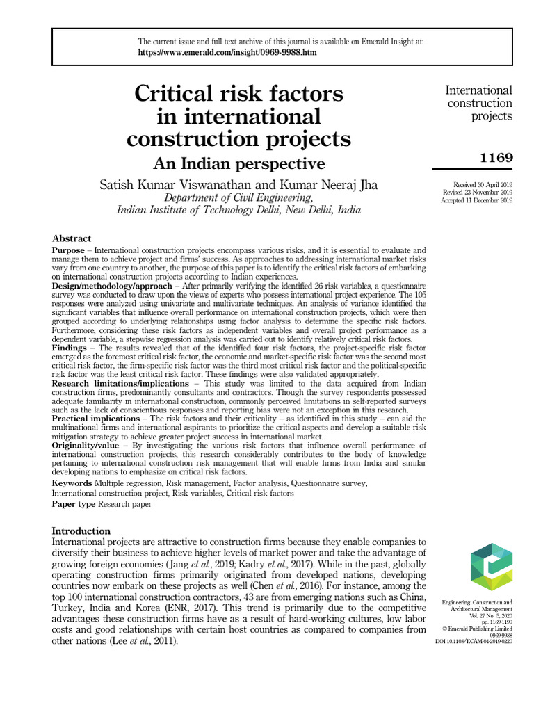 Critical Risk Factors in International Construction Projects - An ...