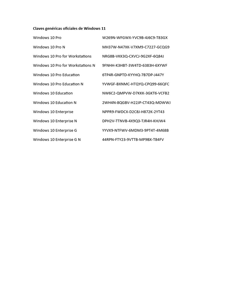 Claves Genéricas Oficiales de Windows 11 | PDF