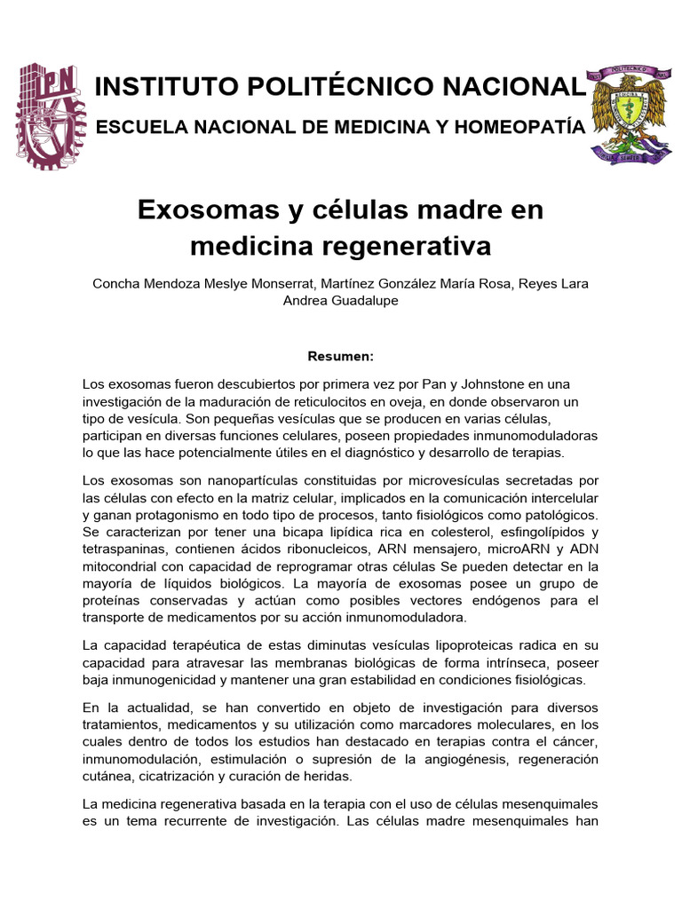 Exosomas y Celulas Madre | PDF | Cicatrización de la herida | Célula madre