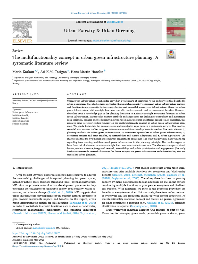 Urban Green Infrastructure Multifunctionality Review | PDF | Green Infrastructure | Earth Sciences