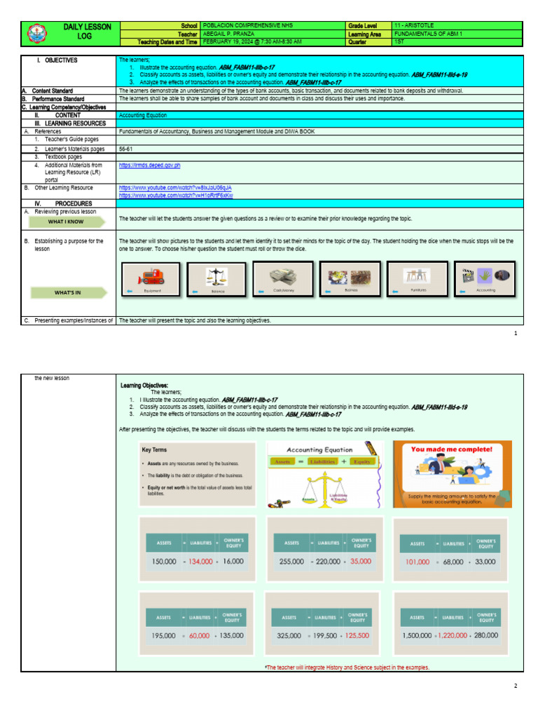 Daily Lesson Log: Abm - Fabm11-Ilib-C-17 Abm - Fabm11-Ilid-E-19 Abm - Fabm11-Iilb-C-17 | PDF ...