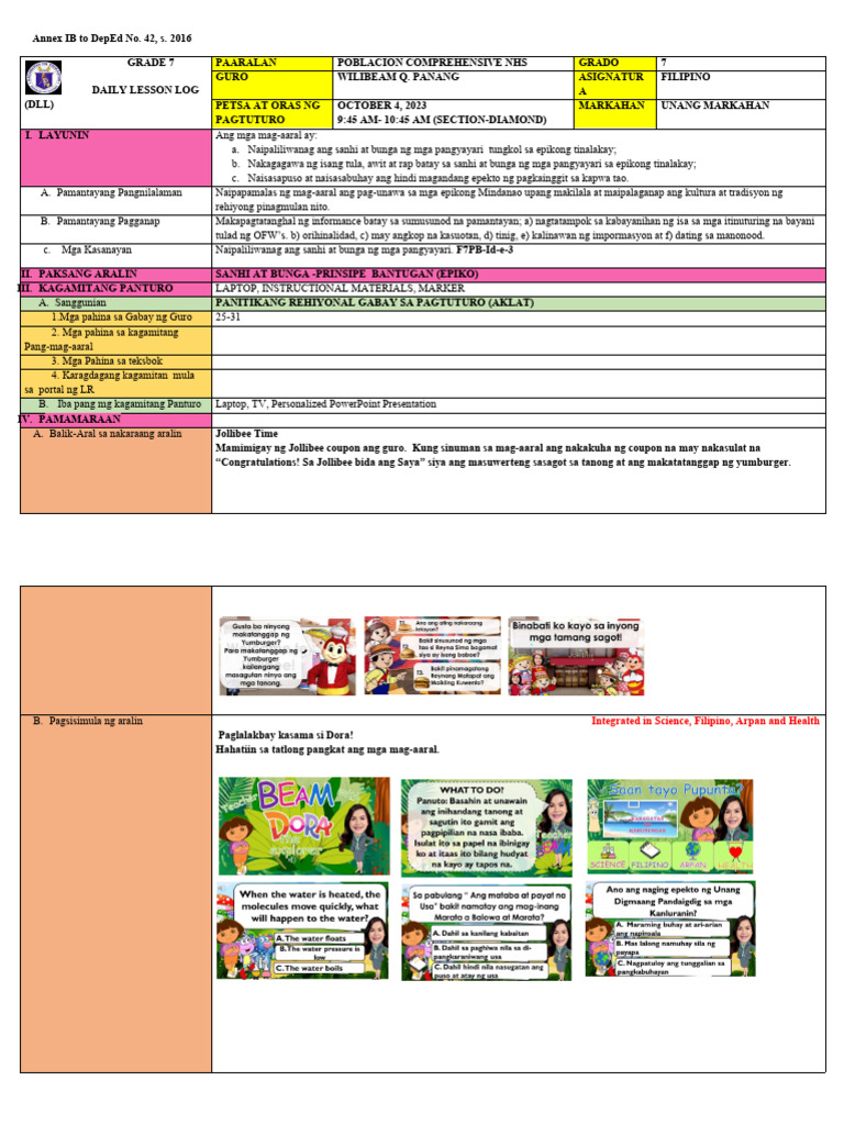 Epiko Lesson Plan Co1 | PDF