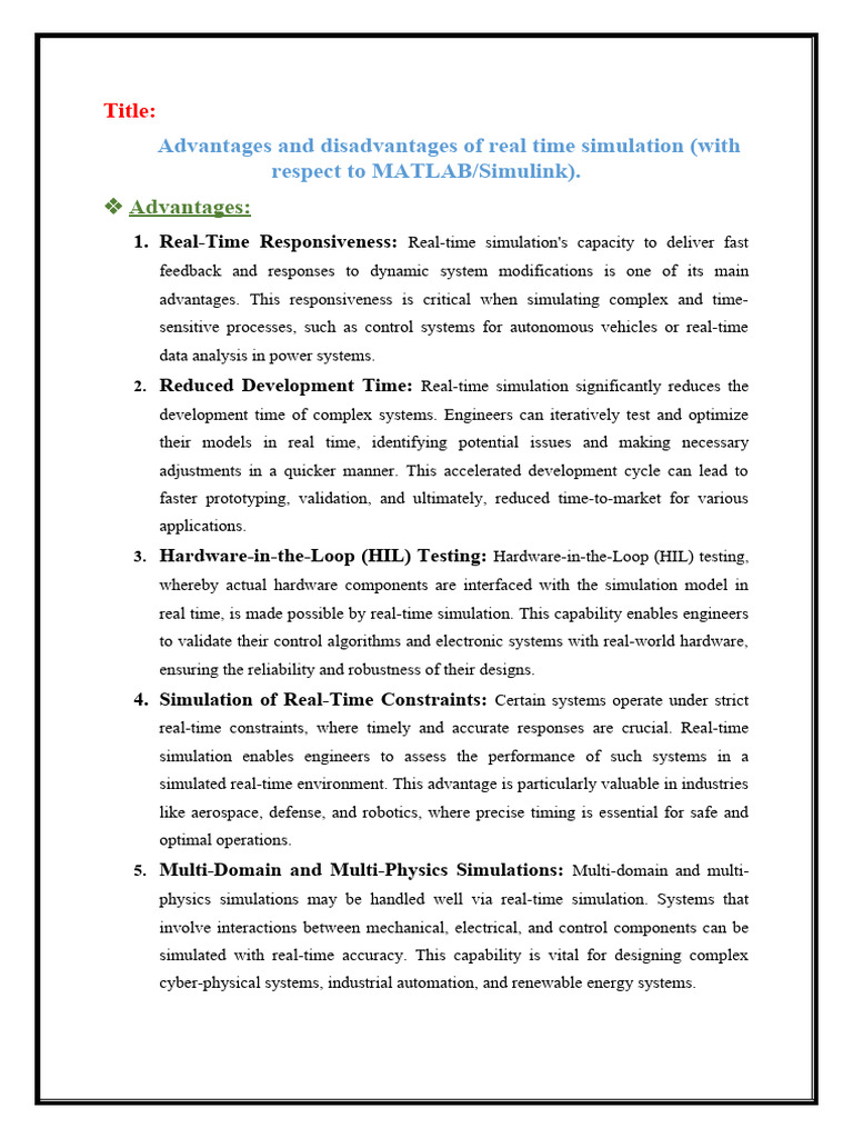 Adv and Disadv of Real Time Simulation | Download Free PDF | Simulation | Real Time Computing