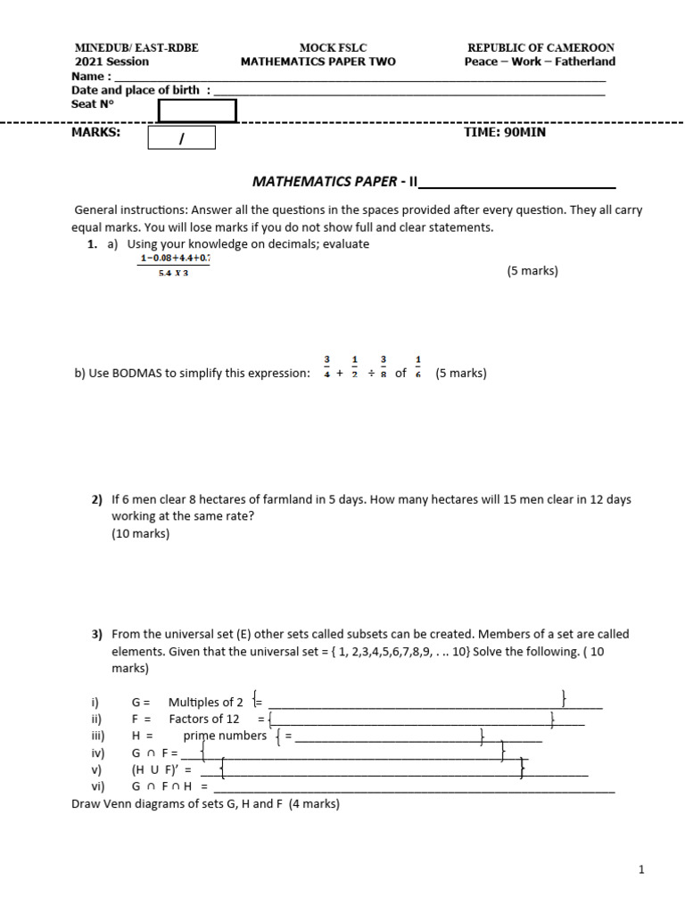 Maths Paper Two FSLC Mock 2021 | PDF | Interest | Mathematics