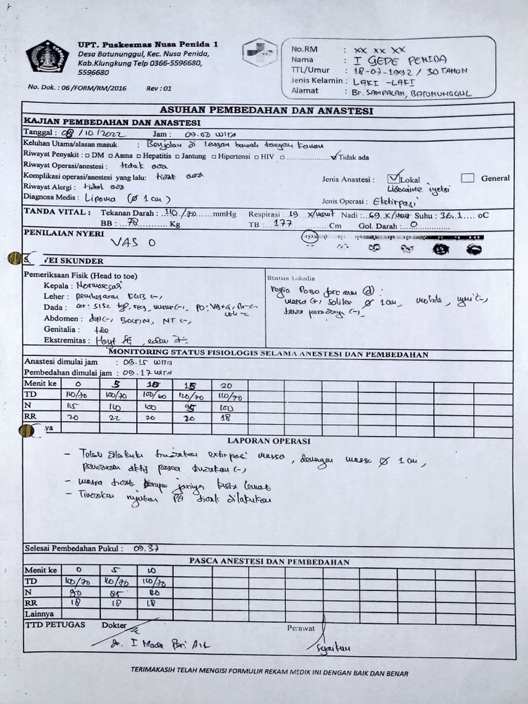 Contoh Asuhan Pembedahan Dan Anestesi | PDF