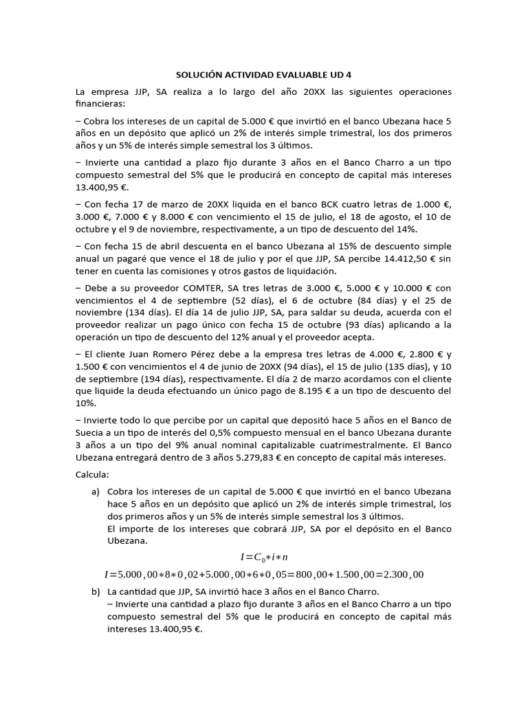 Solución Act Evaluable Ud 4 | PDF | Interés | Bancos