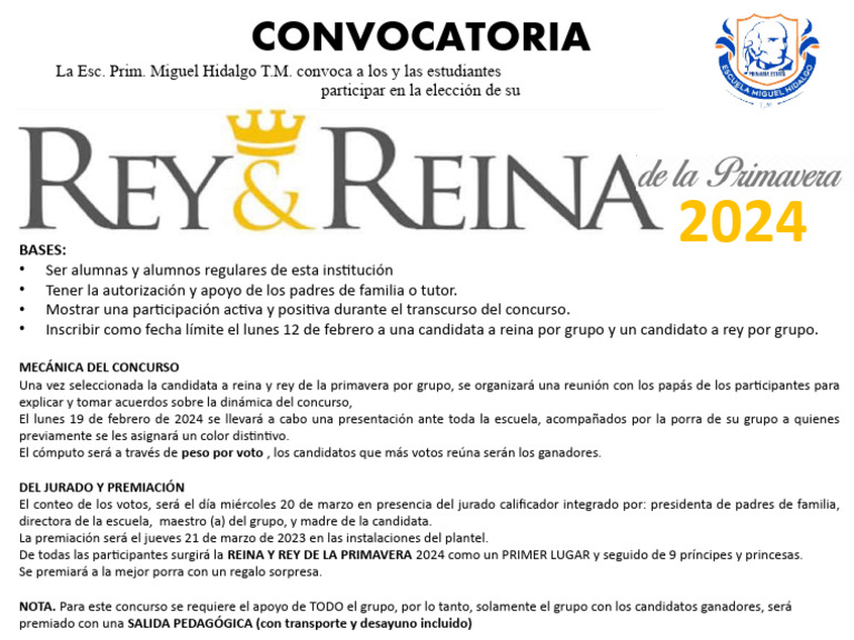 Convocatoria Rey y Reina Primavera 2024 | PDF