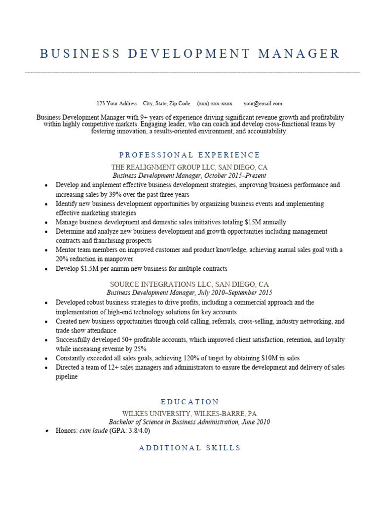 Business Development Manager Resume Blue | PDF | Sales | Business