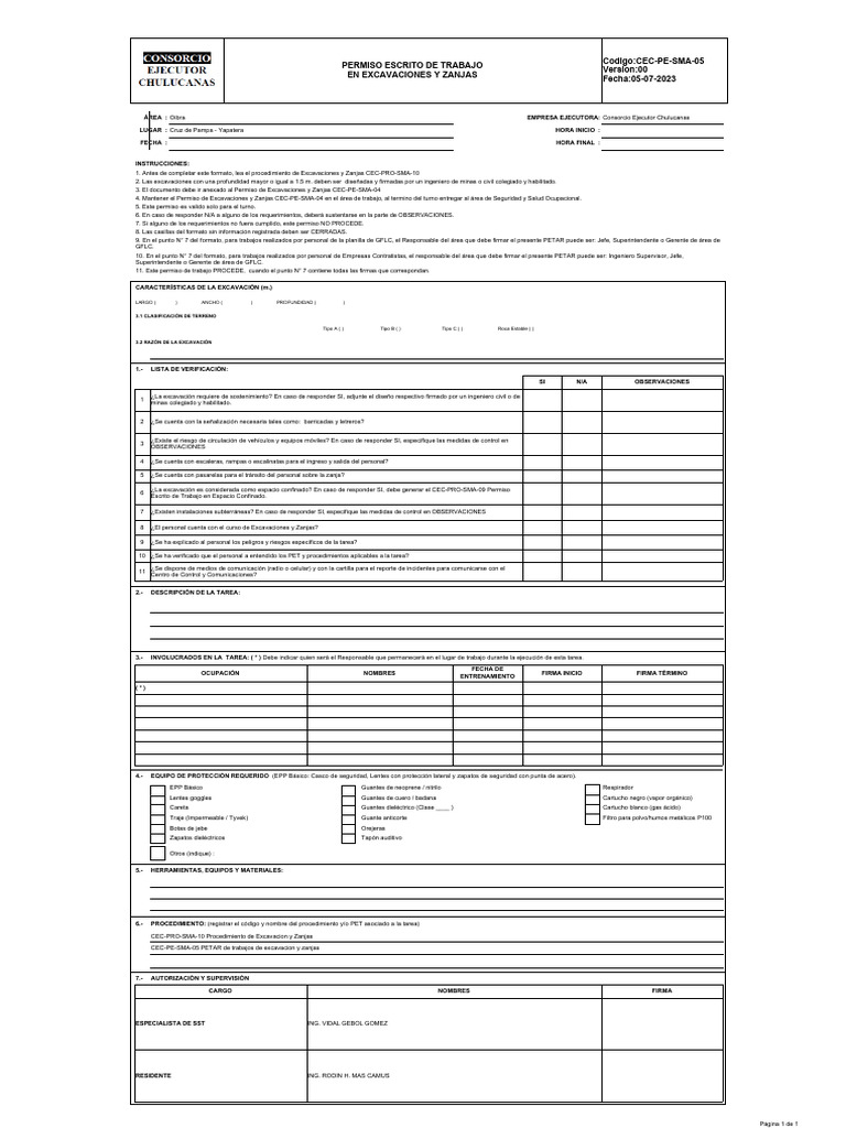 Cec-Pe-Sma-05 Petar Excavacion y Zanjas | PDF