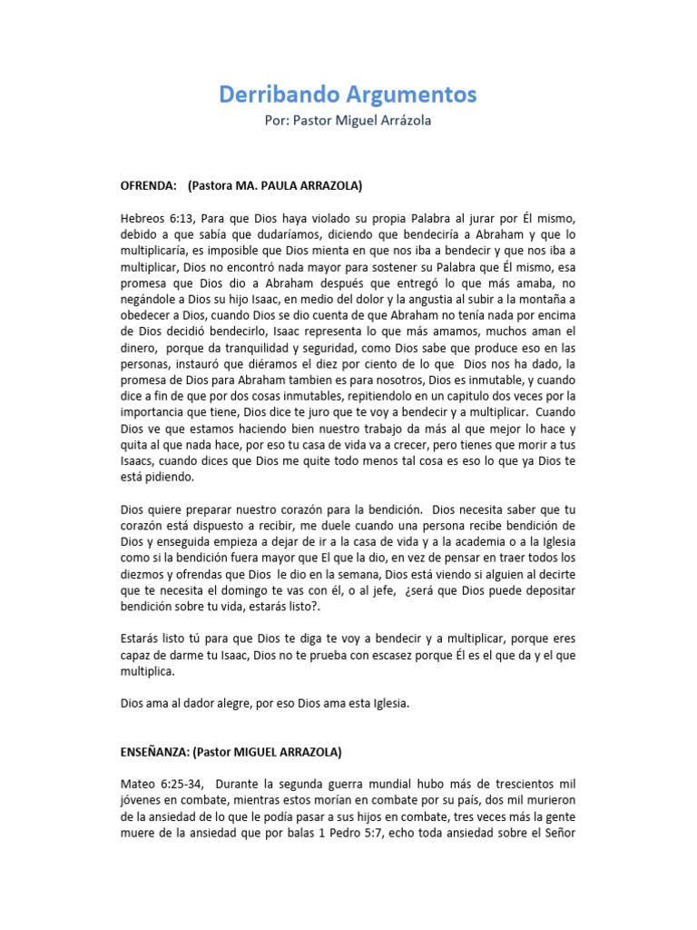 Derribando Argumentos | PDF | Dios | Bendición