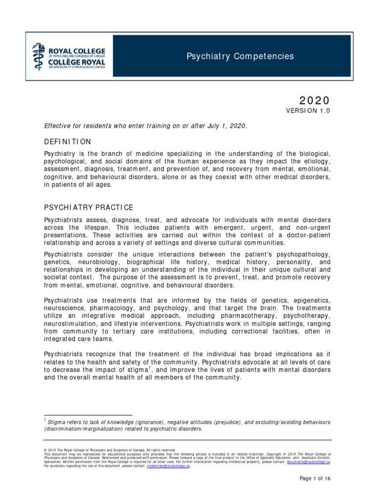 Psychiatry Competencies e | PDF | Psychiatry | Mental Disorder