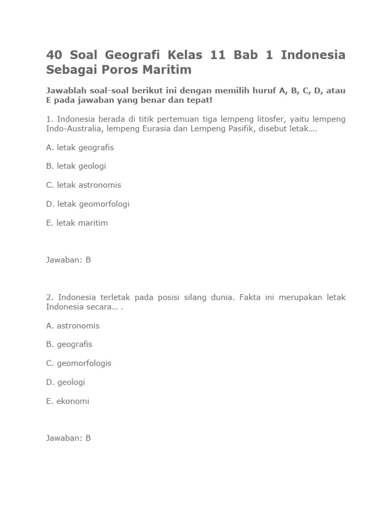 Soal Letak Geografis Indonesia | PDF