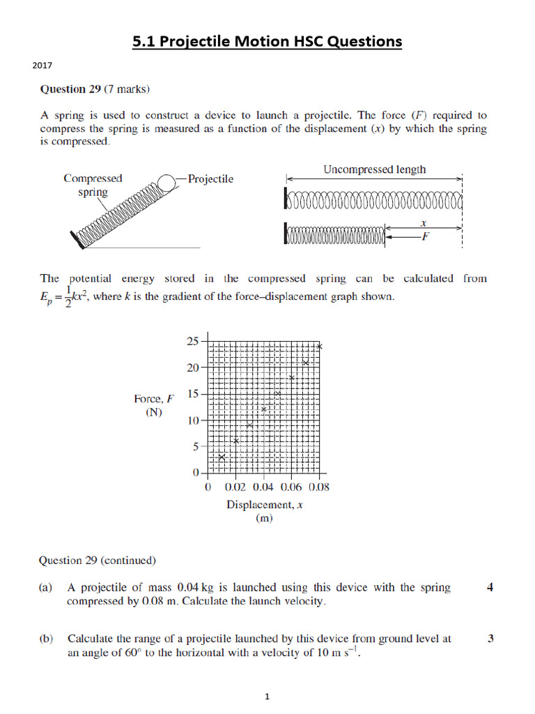 5.1 Projectile Motion HSC Questions | PDF