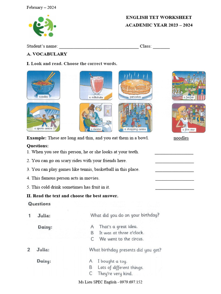 English Tet Worksheet Kids 14 | Download Free PDF | Grandparent