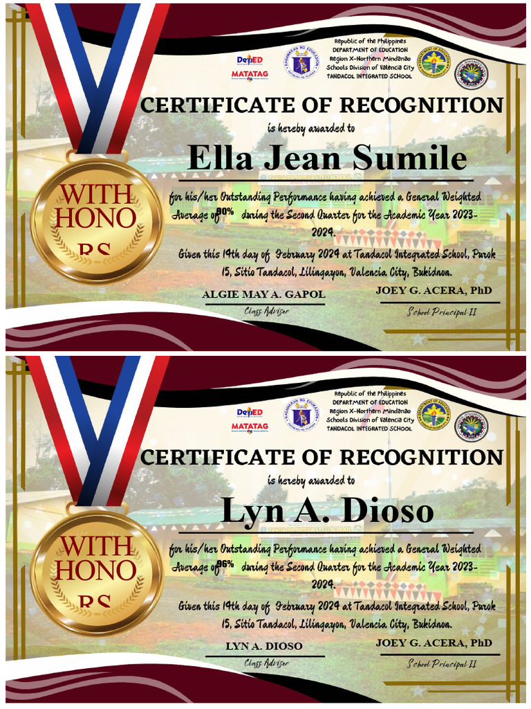 2ND Quarter Certificate of Recognition | PDF | Self-Improvement