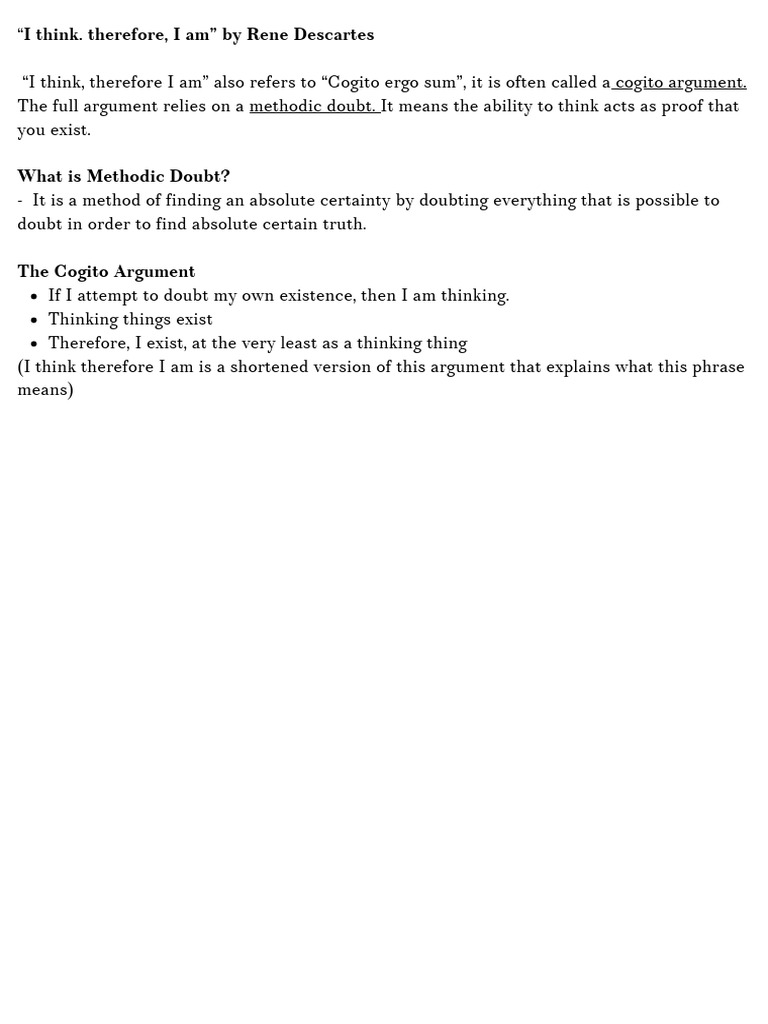 "I Think, Therefore I Am" by Rene Descartes | PDF