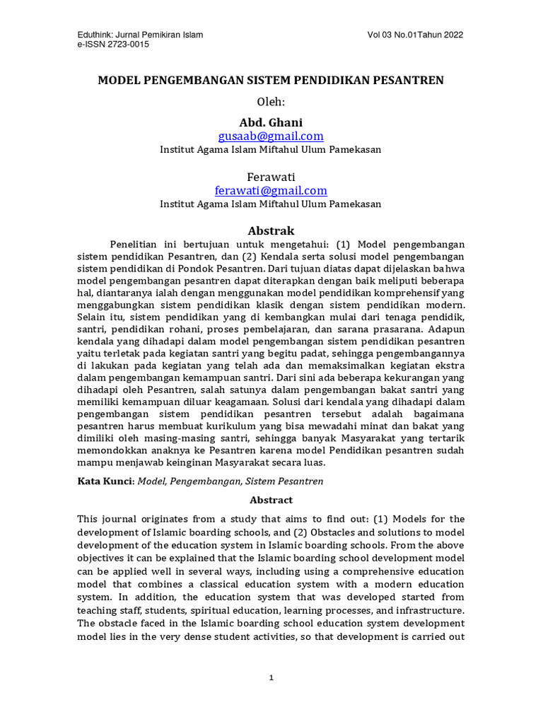 Model Pengembangan Sistem Pendidikan Pesantren | PDF | Karier & Perkembangan