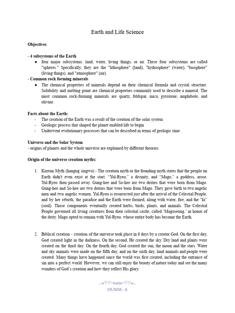 Earth and Life Science - W1 Lesson Summary | PDF | Formation And ...