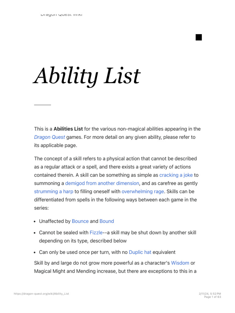 Ability List - Dragon Quest Wiki | PDF