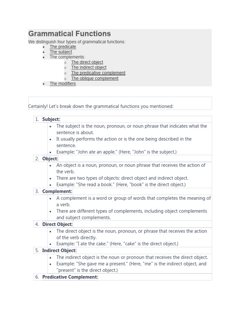 Grammatical Functions | PDF | Adverb | Verb