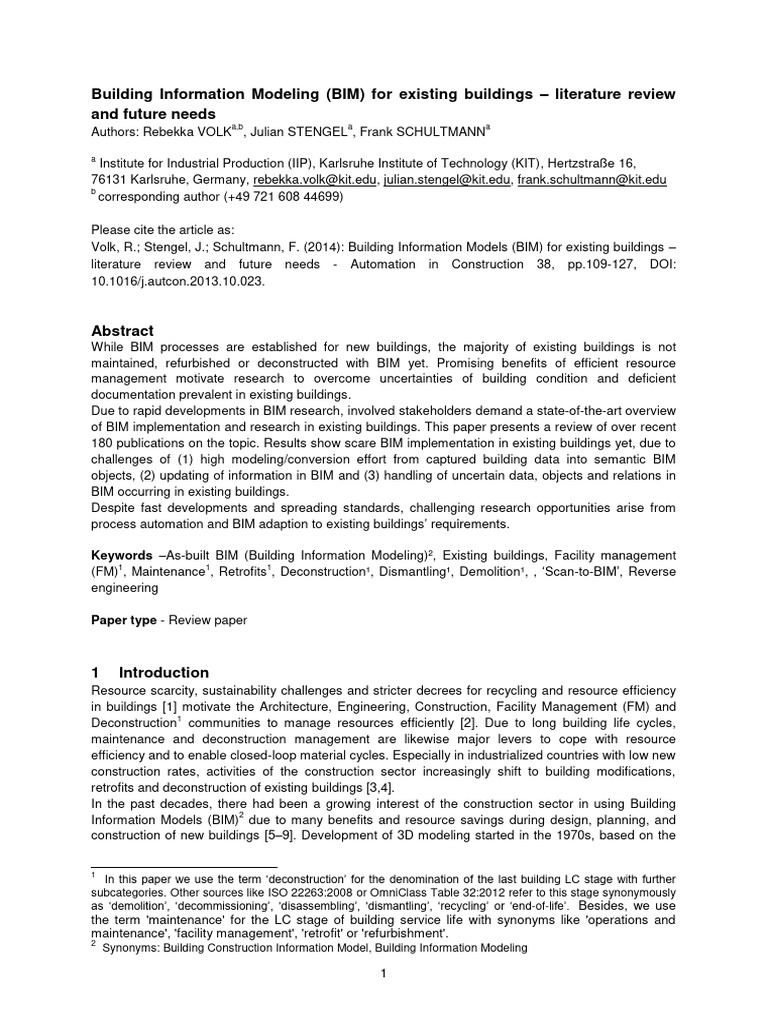 BIM for Existing Buildings: Review & Needs | PDF | Building Information ...