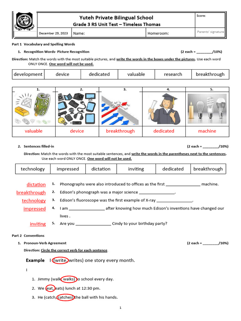RS Unit Test Timeless Thomas AK | PDF | Thomas Edison