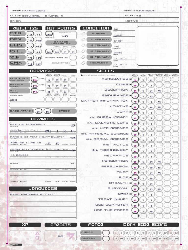 KT - SW Saga CharSheet v1.1 | PDF