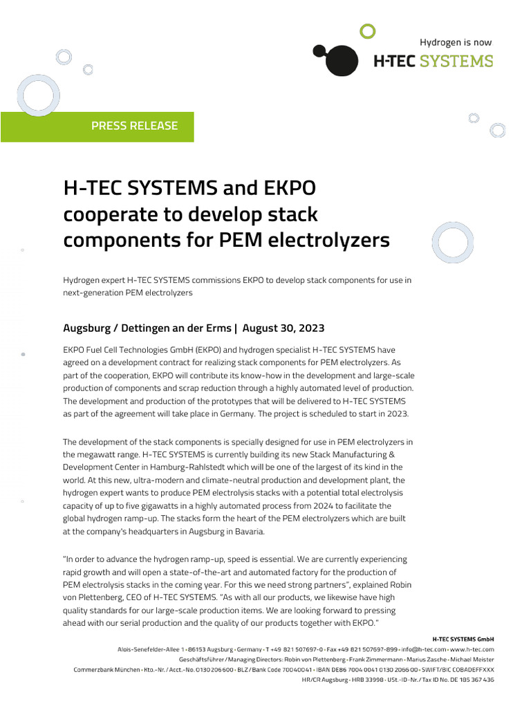 H-TEC and EKPO Develop PEM Electrolyzer Components | PDF | Fuel Cell ...